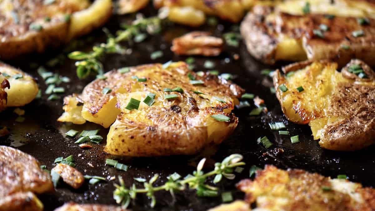 Smashed Fingerling Potatoes with Chives and Garlic - She Loves Biscotti